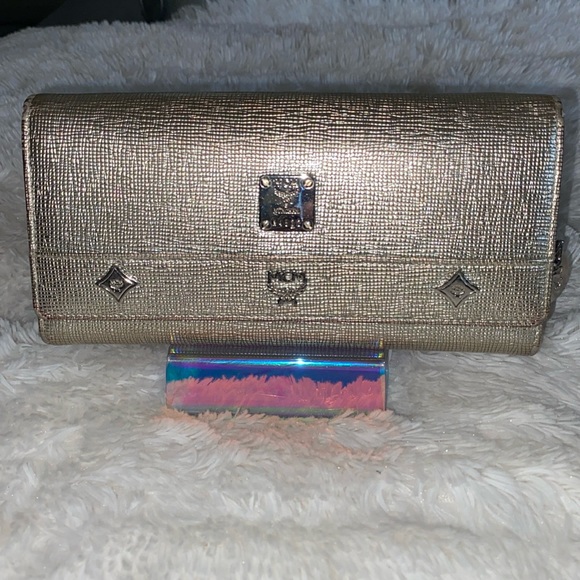 MCM | Bags | Mcm Gold Leather Long Flap Wallet | Poshmark